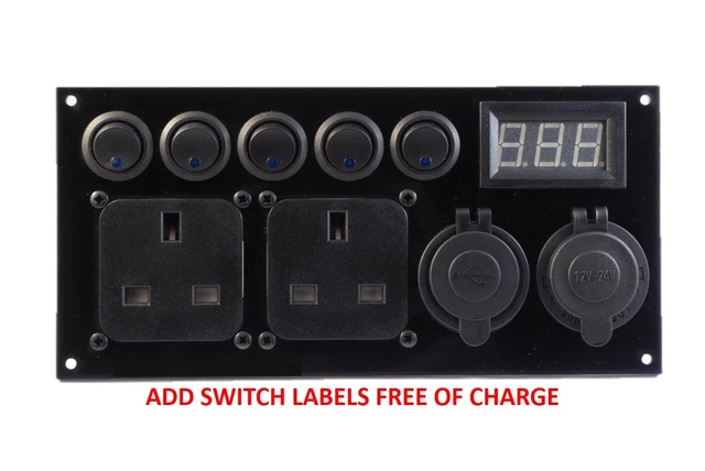 CAMPERVAN CAMPER SWITCH Panel 12V/240V USB Battery Monitor Split ...