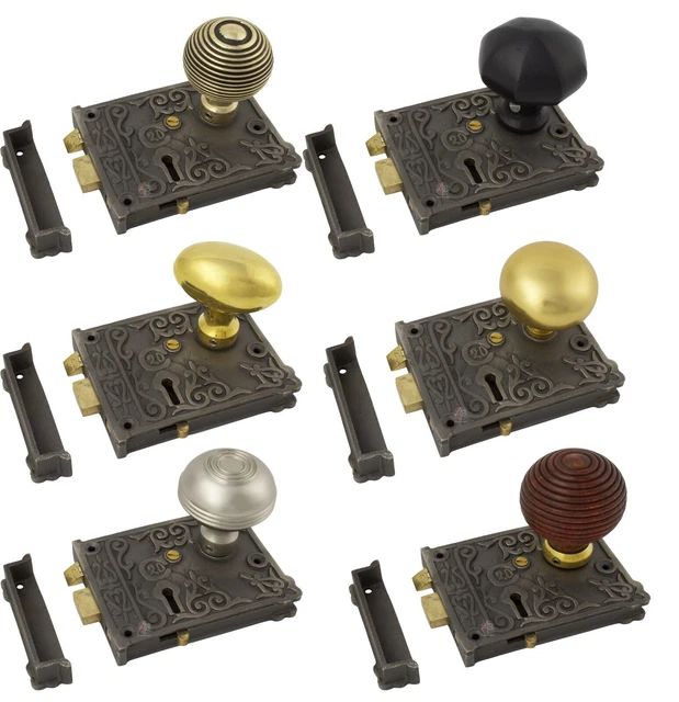 CAST IRON FLORAL Rim Lock + Rim Door Knob Set Handles Old Vintage Victorian £45.00 - PicClick UK