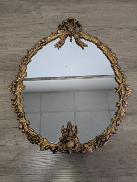 VINTAGE FRENCH ROCOCO Style Gold Metal Oval Wall Mirror With Detailed ...