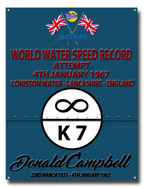DONALD CAMPBELL WORLD Water Speed Record Attempt Metal Sign - 16" X 12 ...