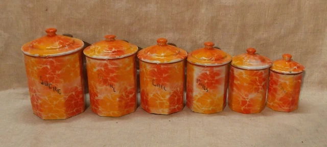 6 ANCIENS POTS A Epices Emailles Vintage Orange EUR 110,00 - PicClick FR