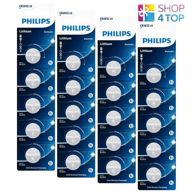 20 PHILIPS CR2032 Lithium Batteries 3V Cell Coin Button 5Bl Exp 2031 ...
