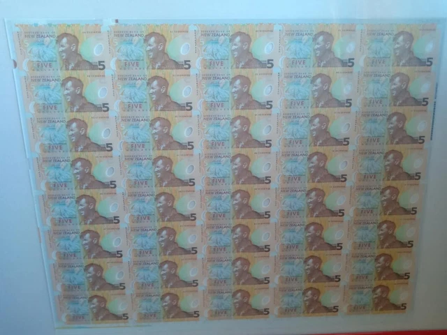 NEW ZEALAND 40pc uncut 5$ polymer banknote sheet，no frame $1,098.90 ...
