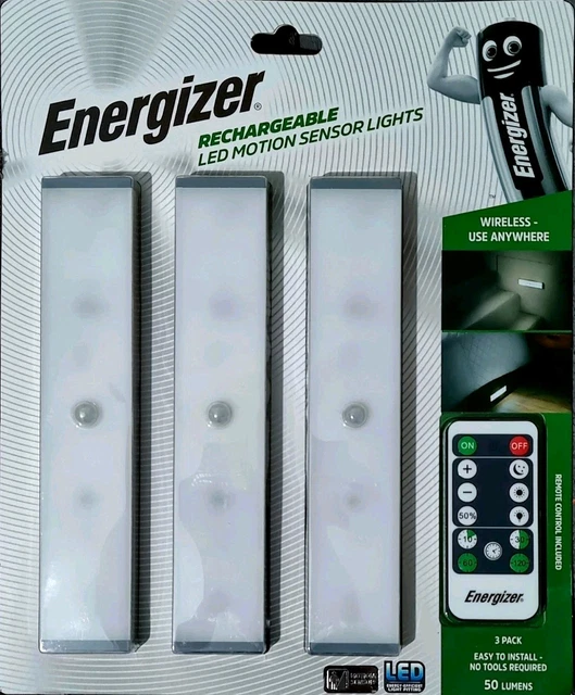 3 PACK ENERGIZER Motion Sensor LED Rechargeable Lights Energy Saving ...