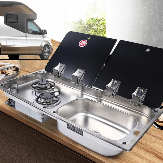 BOAT RV CARAVAN 2 burner LPG gas stove hob with sink glass plate £349. ...