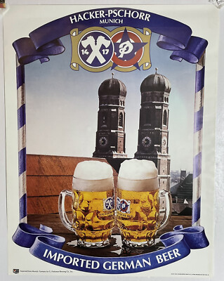 VTG. 1986 HACKER-PSCHORR Munich Imported German Beer Ad Poster Man Cave ...