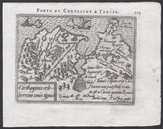 CARTHAGE TUNIS AFRICA Afrique Carte Map Ortelius Engraving 1593 EUR 74 ...