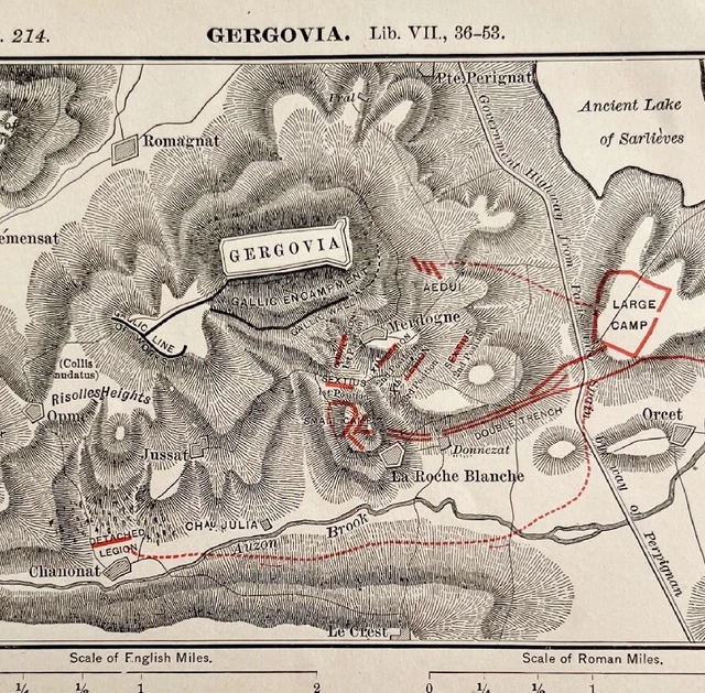 MAP OF CAMPAIGN Against The Veneti 1886 Victorian Caesar's Gallic War ...