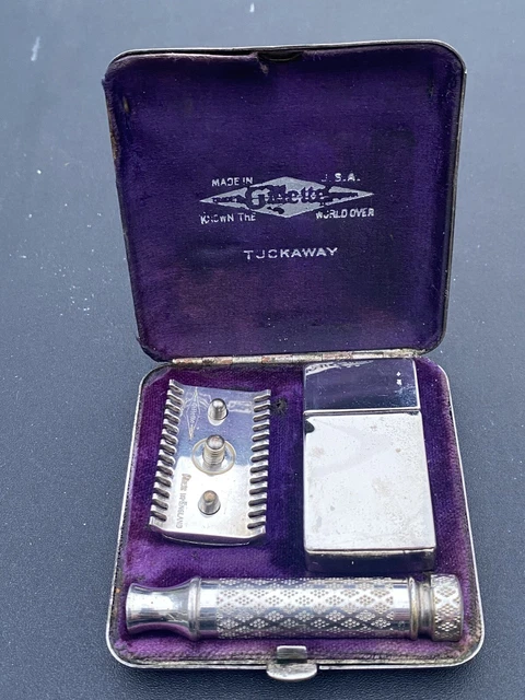 VINTAGE 1920’S “TUCKAWAY” Silver Plated Old Type Open Comb Safety Razor ...