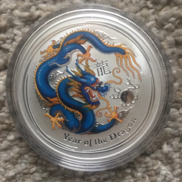 PERTH MINT AUSTRALIA Lunar S2 Blue Colorized Dragon 2012 1 oz .999 ...