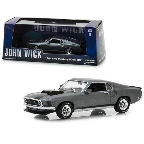 JOHN WICK 1969 Ford Mustang BOSS 429 Gray with Black Stripes Model Car ...