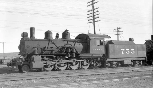 AT&SF SANTA FE Railroad locomotive engine No. 755 type 2-8-0 OLD TRAIN ...