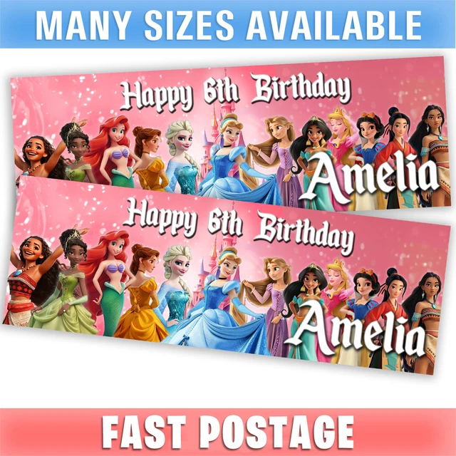 MODERN DISNEY PRINCESSES D1 Pink Banner Personalised Birthday Party ...