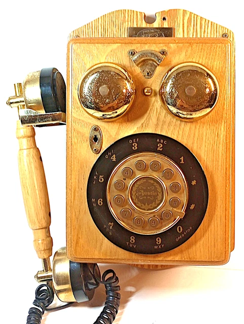 VINTAGE OAK WOOD Wall Phone Western Electric -Push Button Dial FULLY ...
