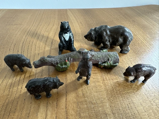 VINTAGE LEAD BEARS And Lead Tree Trunk Britains Era Painted Lead Zoo ...