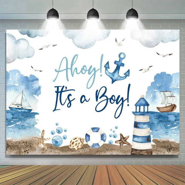 AHOY ITS A Boy Navy Anchor Theme Baby Shower Backdrop $37.88 - PicClick AU