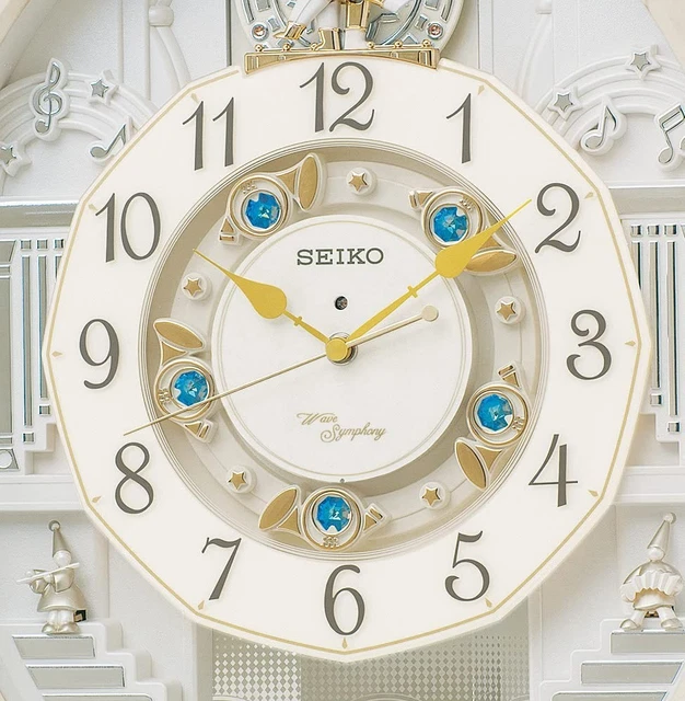 SEIKO RE576A RADIO Wave Musical Motion Wall Clock Triple Melody Ivory ...