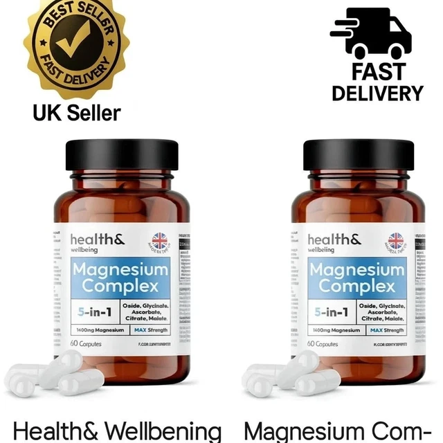 MAGNESIUM SUPPLEMENTS 5-IN-1 Complex 1400mg - 60 Vegan High Strength ...