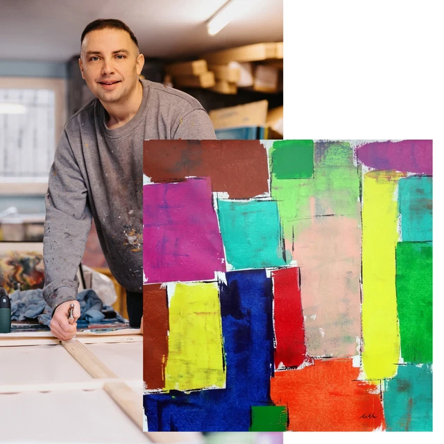 ORIGINAL KÜNSTLER GEMÄLDE Acryl Modern Bild Kunst Abstrakt XXL Malerei bunt gelb EUR 14,99 ...