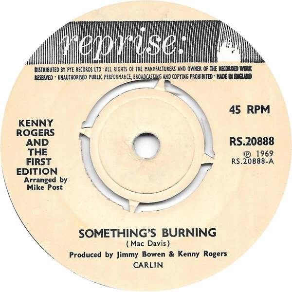 VINYL ROCK KENNY Rogers & The First Edition Something's Burning 7 ...