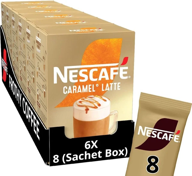NESCAFE GOLD CARAMEL Latte Instant Coffee 8 x 17g Sachets Pack of 6 ...