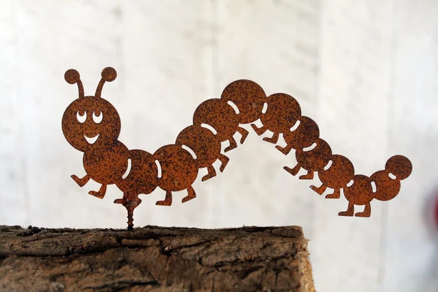 GARDEN FIGURE STAINLESS rust centipede caterpillar garden plug ...