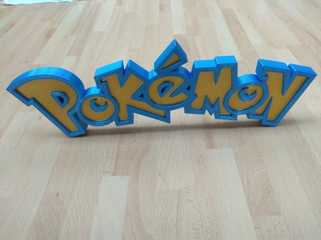 POKEMON INSPIRED DISPLAY sign logo 3D printed 34cm blue gold £12.50 ...