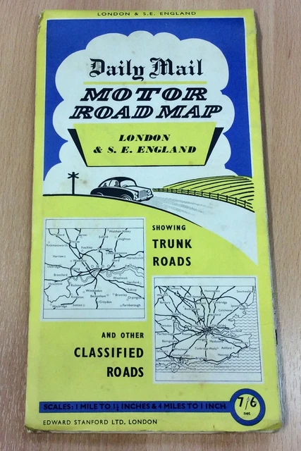VINTAGE DAILY MAIL Motor Road Map, London And S E England £6.00 ...