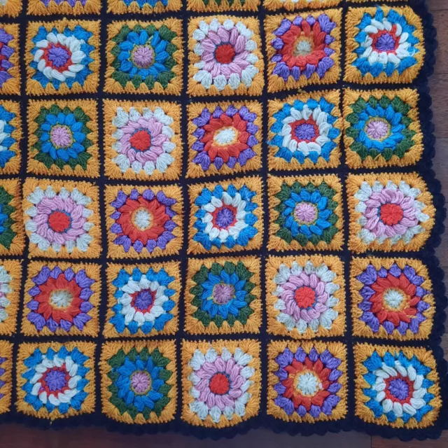 VINTAGE 70S CROCHET Afghan Blanket Colorful Granny Square Throw 43 VINTAGE 70S CROCHET Afghan Blanket Colorful Granny Square Throw 43