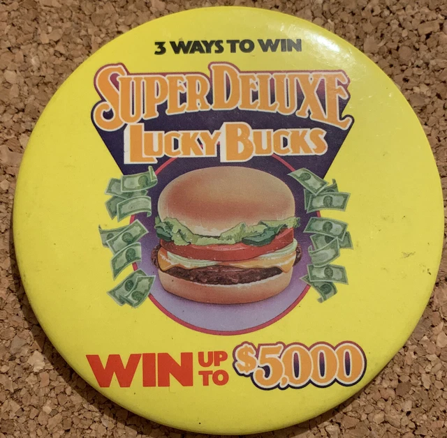 1970S 80S SUPER deluxe lucky bucks cheeseburger restaurant pinback pin ...