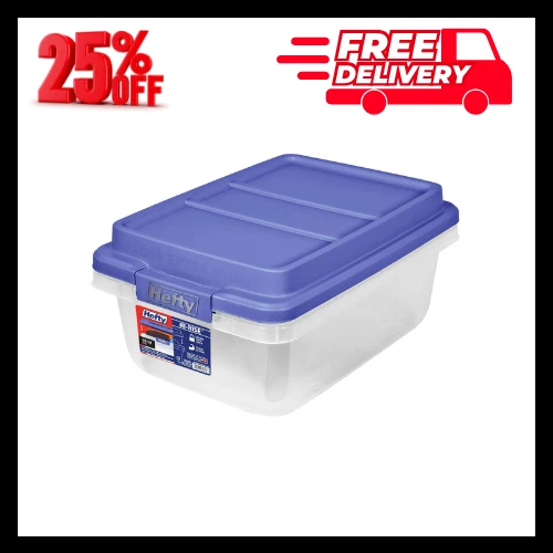 HEFTY 18 QUART Clear Plastic Storage Bin with Blue HI-RISE Lid, Adu $10 ...