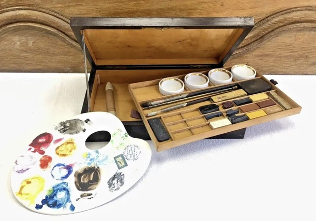 ANCIENNE BOITE PEINTURE Peintre Aquarelliste Napoléon Iii Palissandre ...