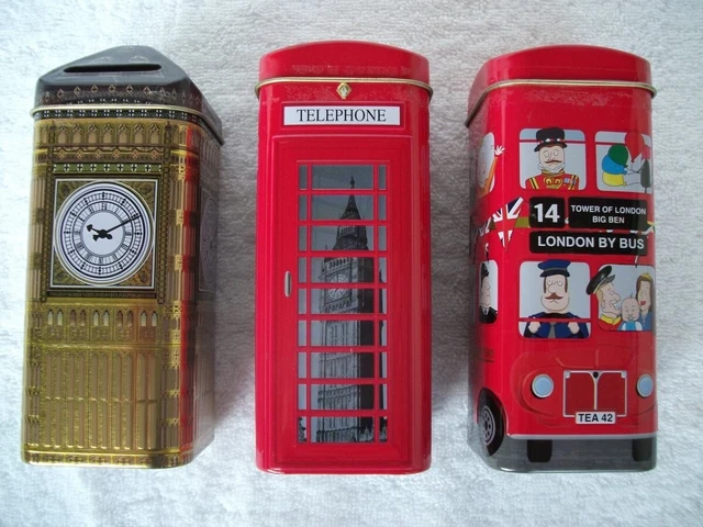 THREE BREAKFAST/AFTERNOON TEA Money Boxes Collectable Big Ben/Telephone ...