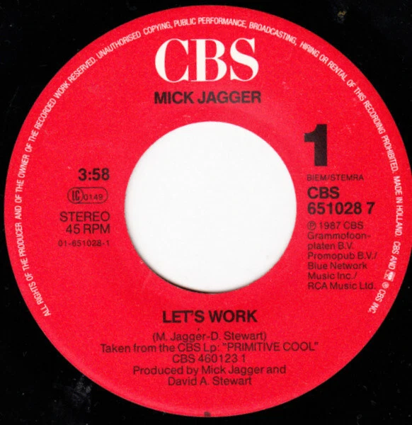 MICK JAGGER - Let's Work (7", Single) EUR 12,08 - PicClick IT