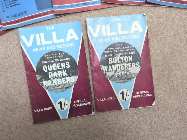 ASTON VILLA FOOTBALL Programmes 1968-1969 The Villa News & Record inc ...