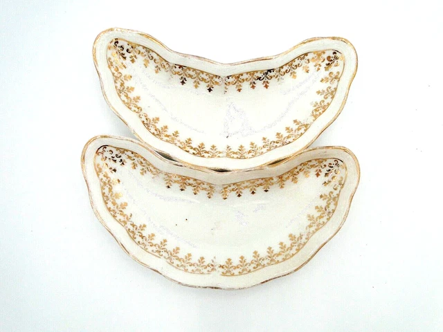 ANTIQUE K.T. & K Co 2pc crescent bone dishes semi vitreous porcelain ...