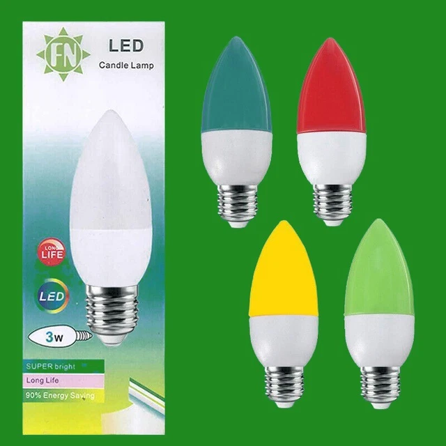 3W LED COLOURED ES E27 Candle Light Bulb Lamp, Red Yellow Green Blue ...