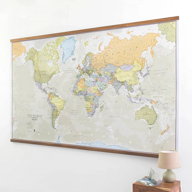 LARGE WORLD MAP Poster Laminated Wall Hanging Map Sticker Political ...