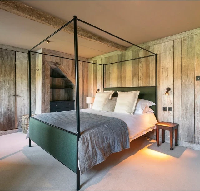 FOUR POSTER BED Super King Metal Black Green Upholstered Original Bed ...