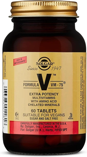 SOLGAR FORMULA VM-75 Tablets - Pack of 60 - 28 Active Ingredients and ...