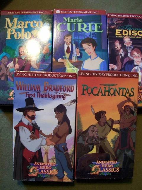 (9 VHS) ANIMATED Hero Classics ~ Franklin, Edison, Pocohantas, Marie ...