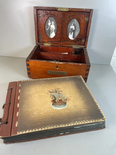 VINTAGE WOODEN ROYAL Navy Seaman’s Ditty Box with Contents + Sailors ...