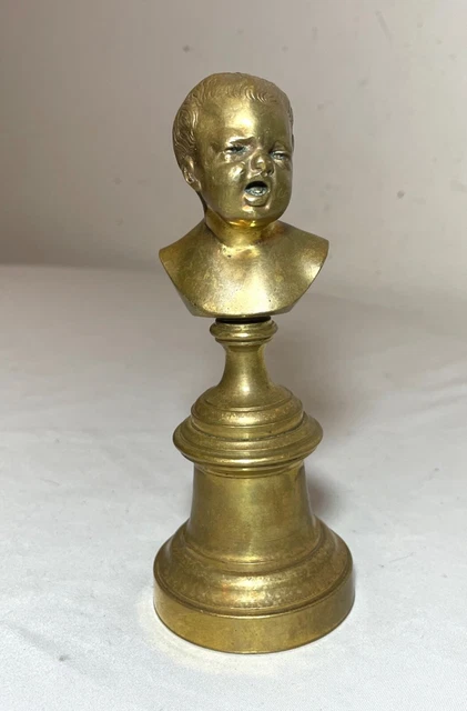 ANTIQUE 19TH CENTURY solid heavy gilt bronze baby child bust statue ...