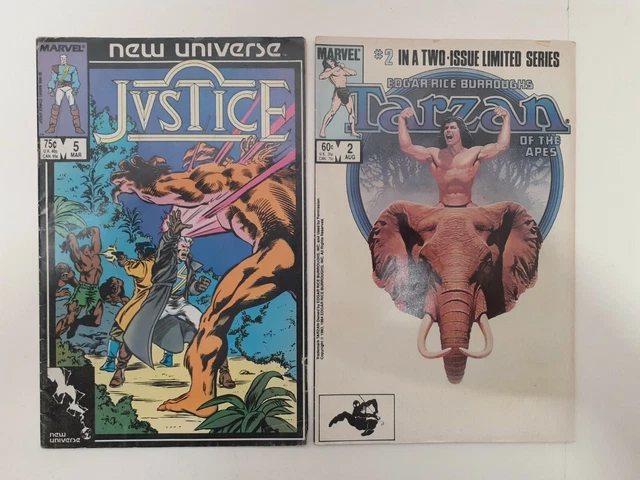 VINTAGE ANNÉES 1980 Marvel Comics TARZAN 2 août & JUSTICE 5 mars Nouvel ...