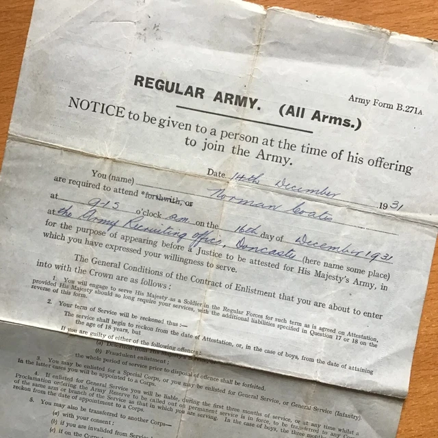 ORIGINAL BRITISH ARMY Form B.271A Contract Of Enlistment, Royal ...