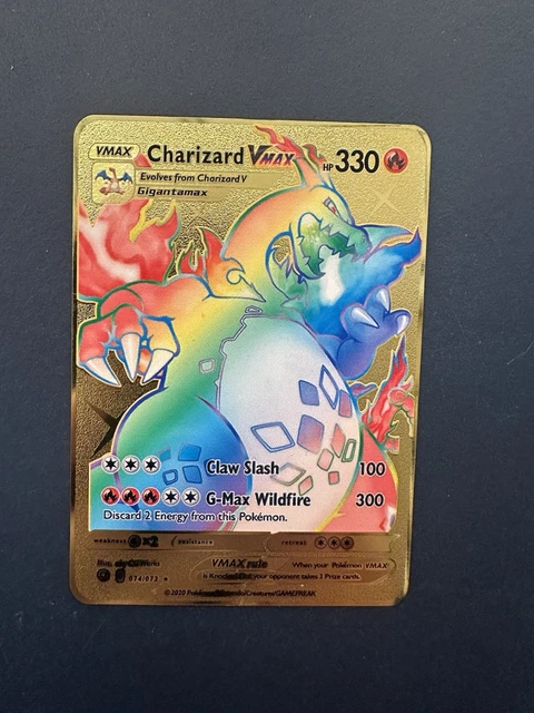 CHARIZARD VMAX RAINBOW Pokemon Gold Metal Card Collectible Gift Display ...