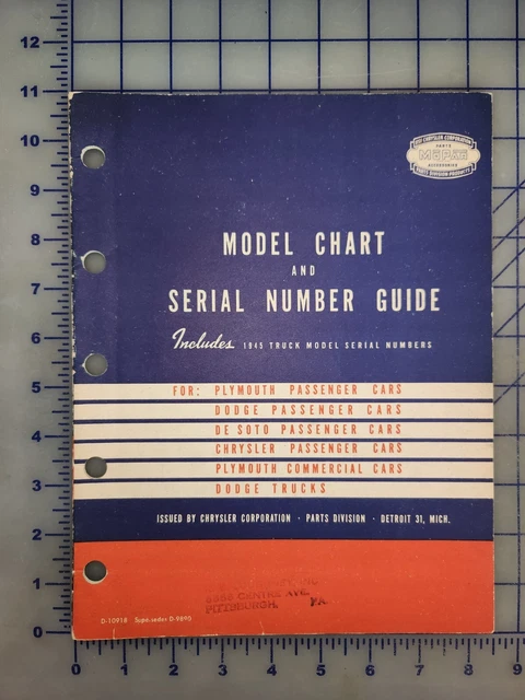 1942 MOPAR MODEL Chart Chart Guide Manual Original £18.63 - PicClick UK