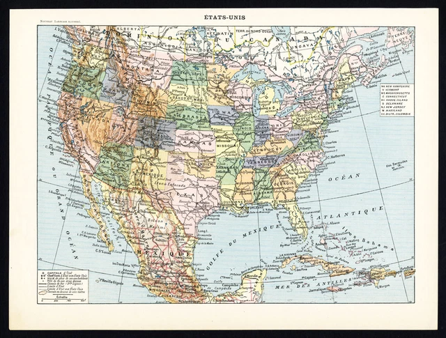 ANTIQUE MAPS-UNITED STATES-EAST-WEST COAST-Larousse-1897 £47.50 ...