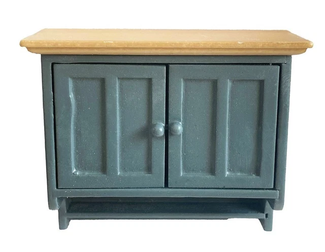 MAISON DE POUPÉES Bleu & Chêne Mural Armoire Moderne Miniature Meuble Cuisine 1 EUR 19,79 ...