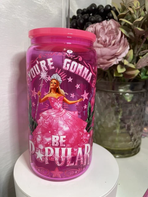 WICKED MOVIE GLINDA Ariana grande fushia glass libby drinking tumbler ...